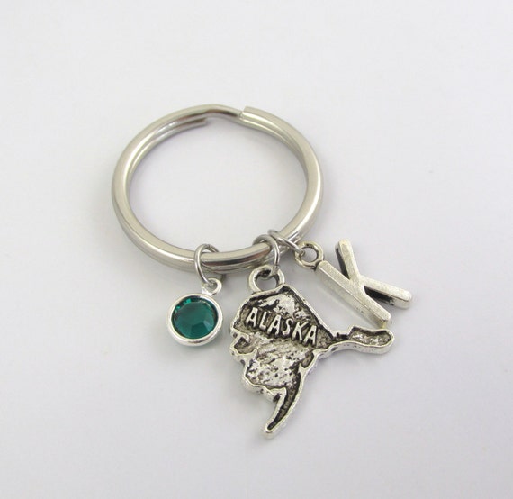 Alaska Keychain choose a birthstone and initial by BeadBrilliant
