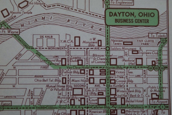 1951 Dayton City Map Vintage Map of Dayton by TheWoodenEarth