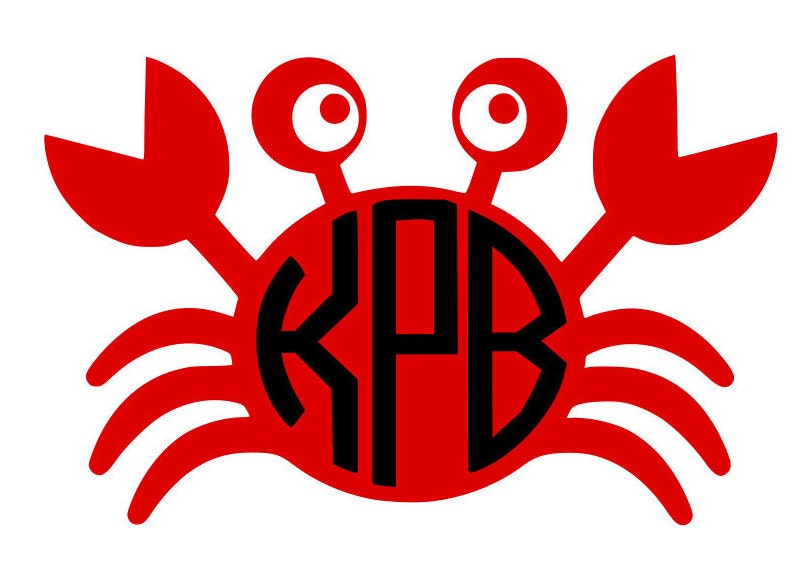 Glitter Vinyl crab monogram iron on decal multiple sizes