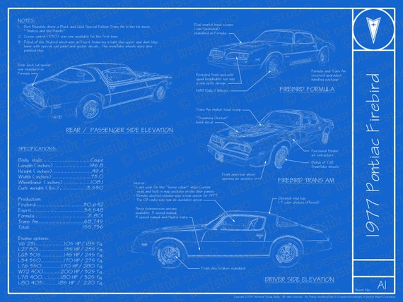 1977 Pontiac Firebird / Trans Am blueprint poster