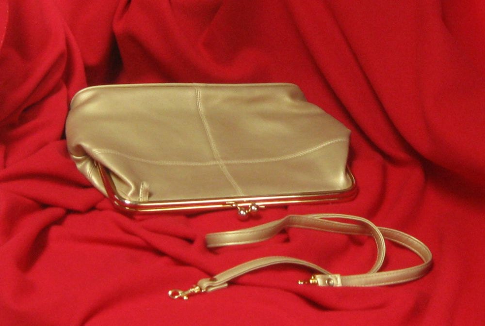 Gold Clutch Or Purse Removable Handles Matte Metallic Gold Color