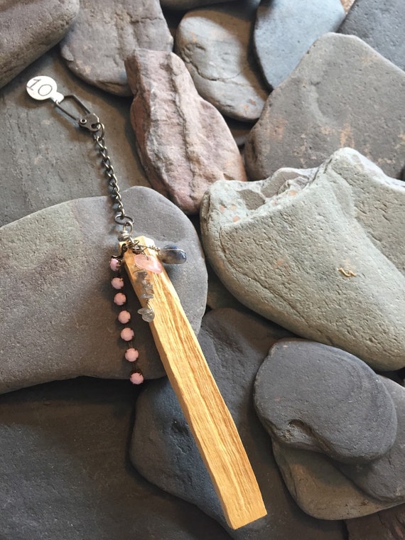 Items similar to Handmade Palo Santos Keychain with Labradorite and ...