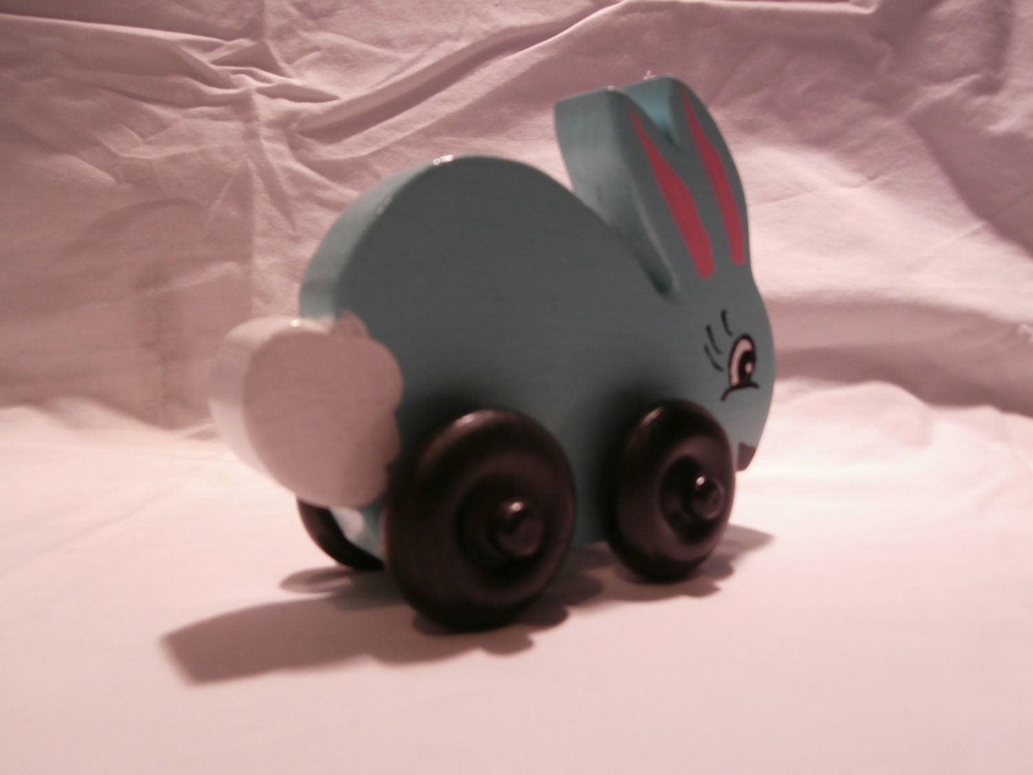 Rabbit on wheels wooden toy push pull wood animal rolls