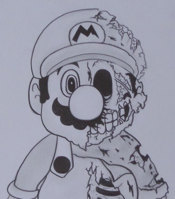 Articles similaires à Super Mario zombie, original dessin ...