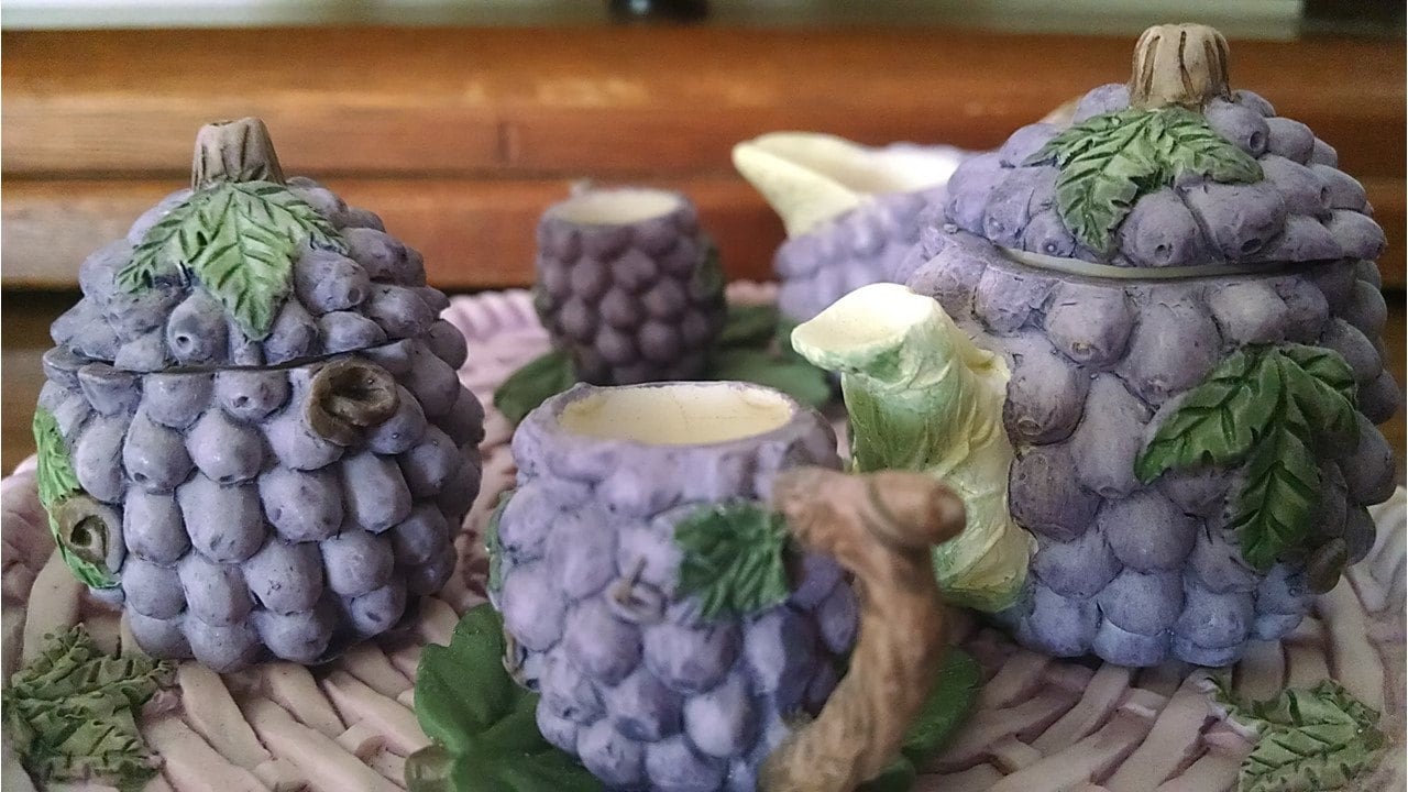 Miniature Tea Set by Young’s Inc,1995 Grape Tea Set, Mid Century Modern ...