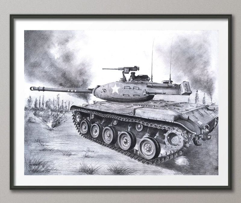Tank wall art print / USA tank / pencil / Graphic Art