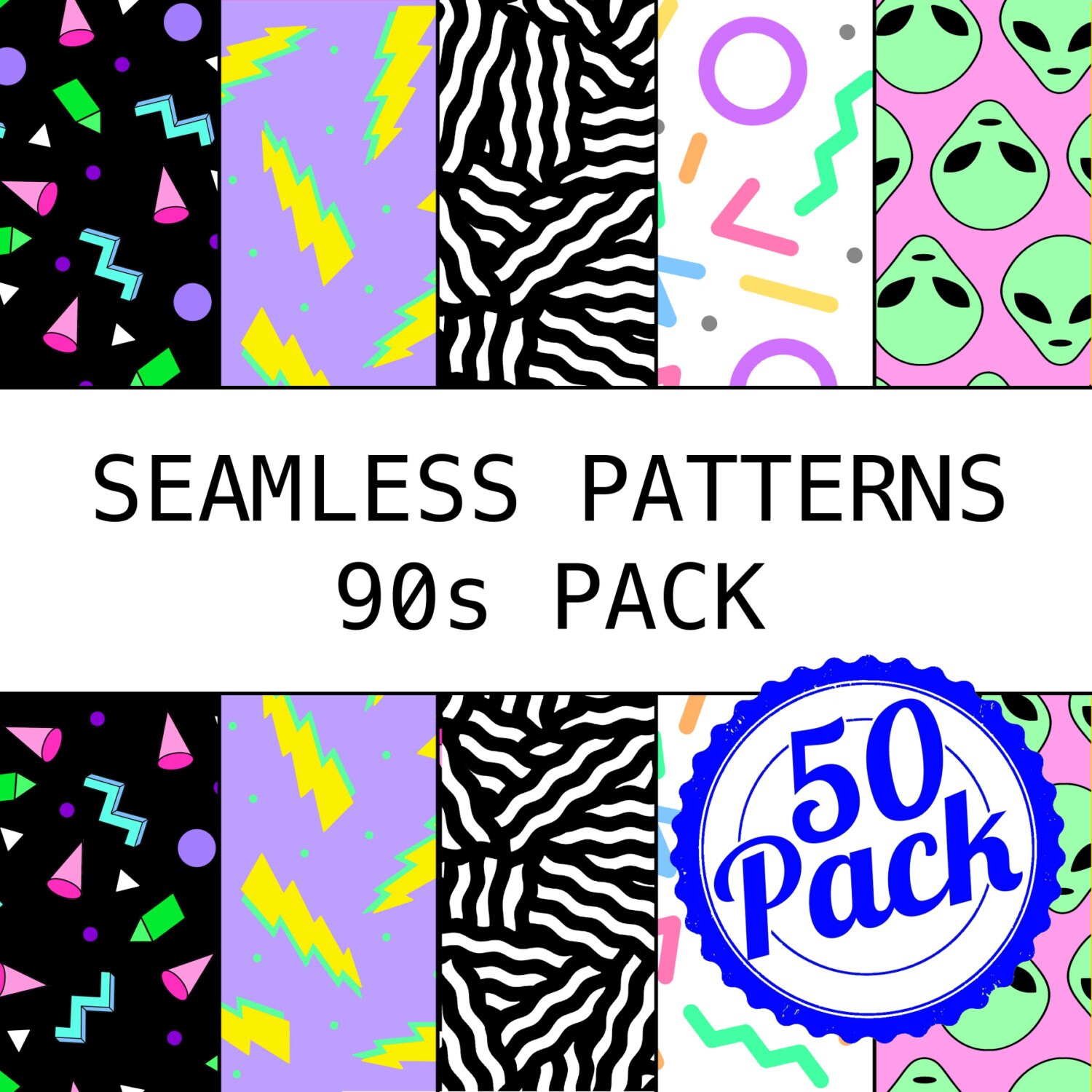 Printable Seamless Patterns 90s Pack Digital Scrapbook