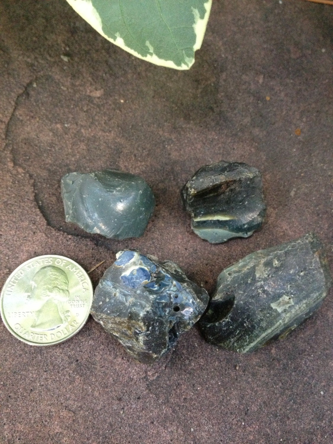Obsidian 4 rough pieces of blue/green/black by RockyMountainMagick