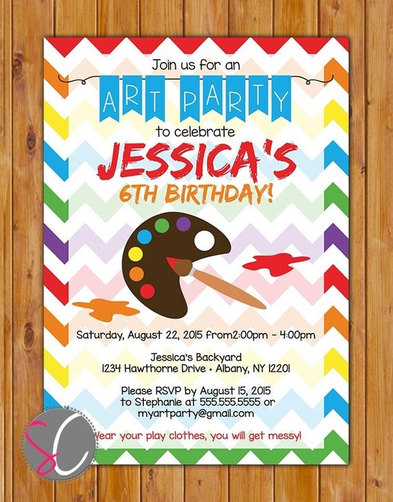 Paint Art Birthday Party Invite Kids Painting Invitation 4th