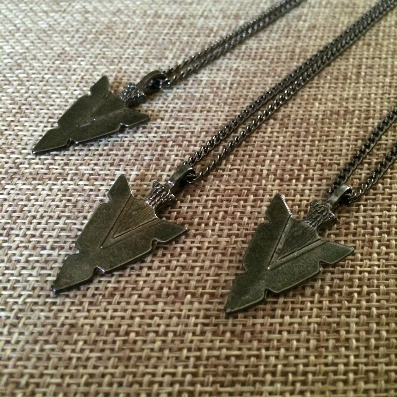 Arrowhead Necklace on Thin Gunmetal Chain Mens Arrowhead