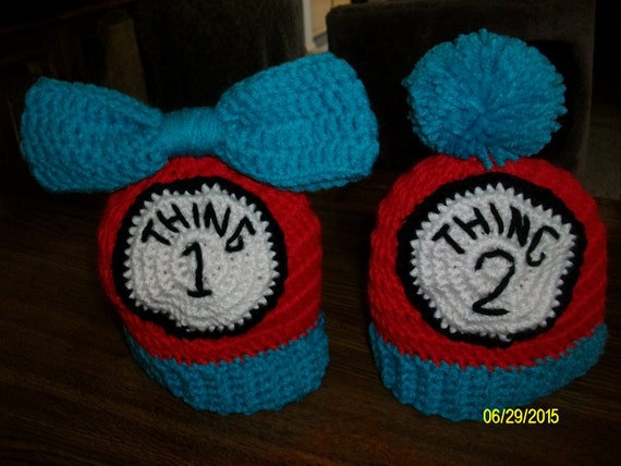 Thing 1 and Thing 2 Baby hats MADE TO ORDER by CraftingAddiction