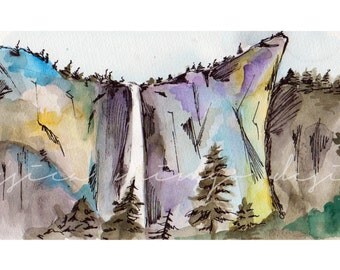 Wasserfall Wasserfall Wasserfall Kunst original Aquarell