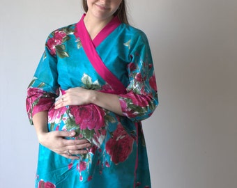 Maternity Hospital Gown Delivery Robe Dark Blue by silkandmore