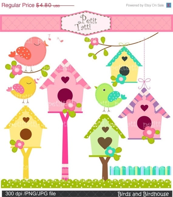 ON SALE Birds and Birdhouse Digital clip art instant