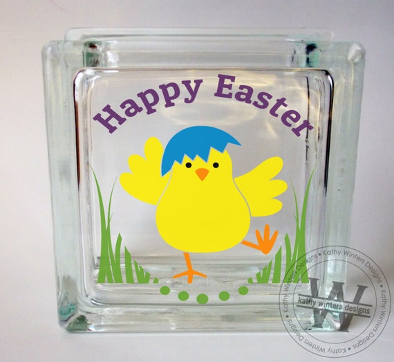 Vinyl Lettering Glass Block Decal Easter Chick by KWintersDesigns