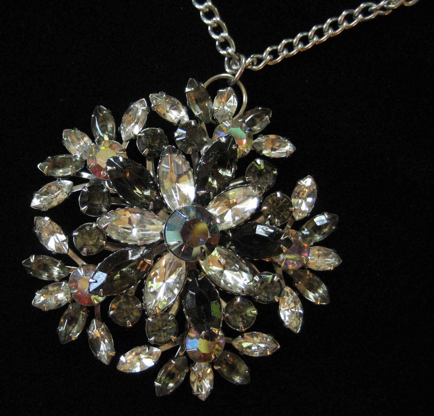 Rhinestone Pendant Necklace Massive Prong Set Rhinestone