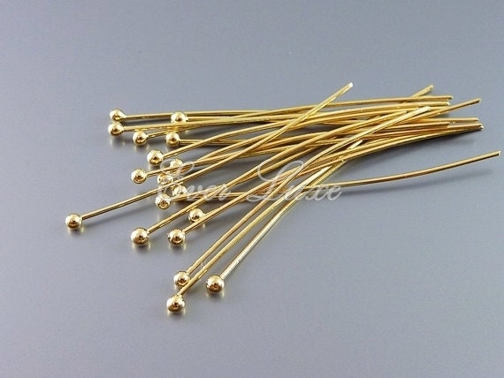 50 pcs of 30mm gold plated ball pins head pins brass pins