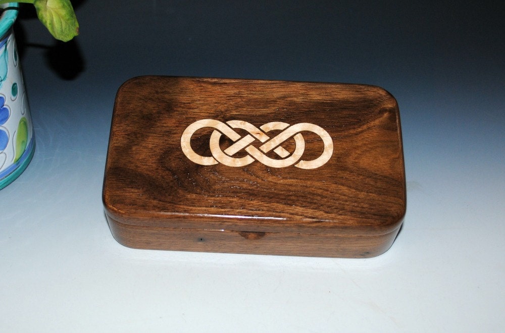 Handmade Walnut “Oyster” Box With Inlaid Maple Double Infinity Symbol ...