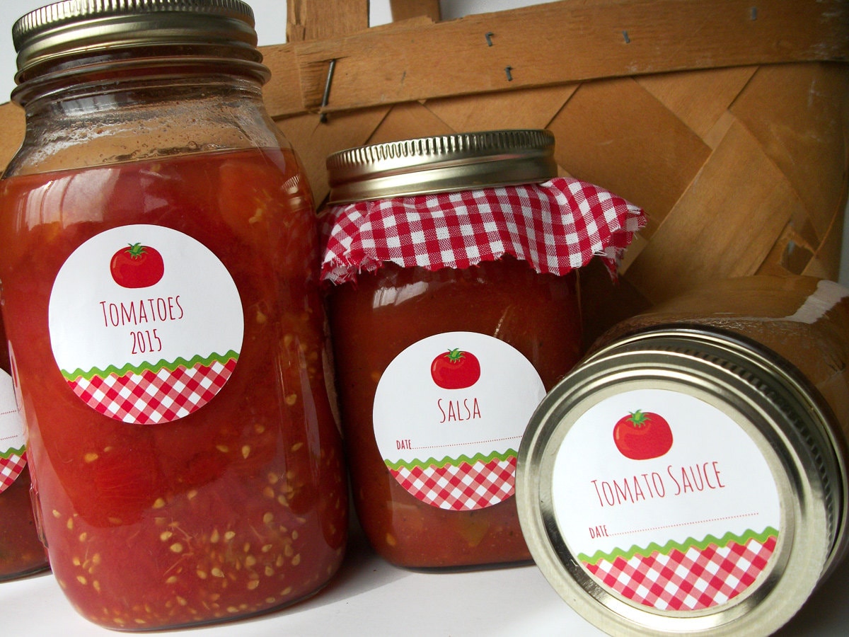 Gingham Tomato canning jar labels round red mason by CanningCrafts