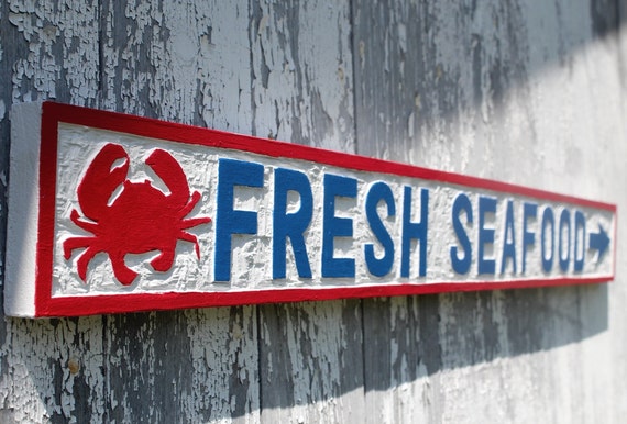 FRESH SEAFOOD wooden sign hand carved beach decor by BrightonLuke
