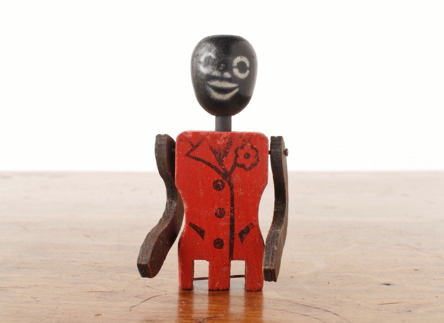 Vintage black dancing man wooden toy limberjack jig doll