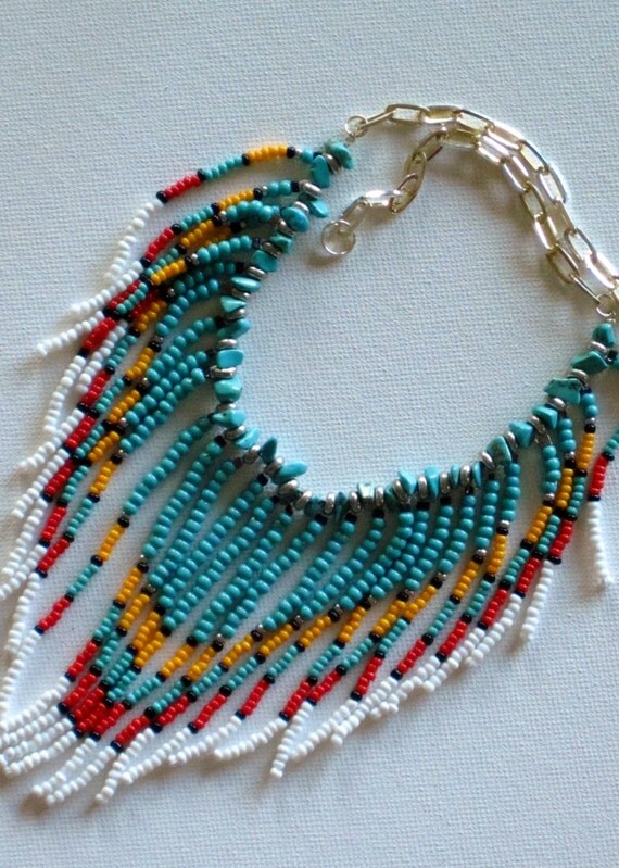 Native American Inspired tribal necklace in turquoise red