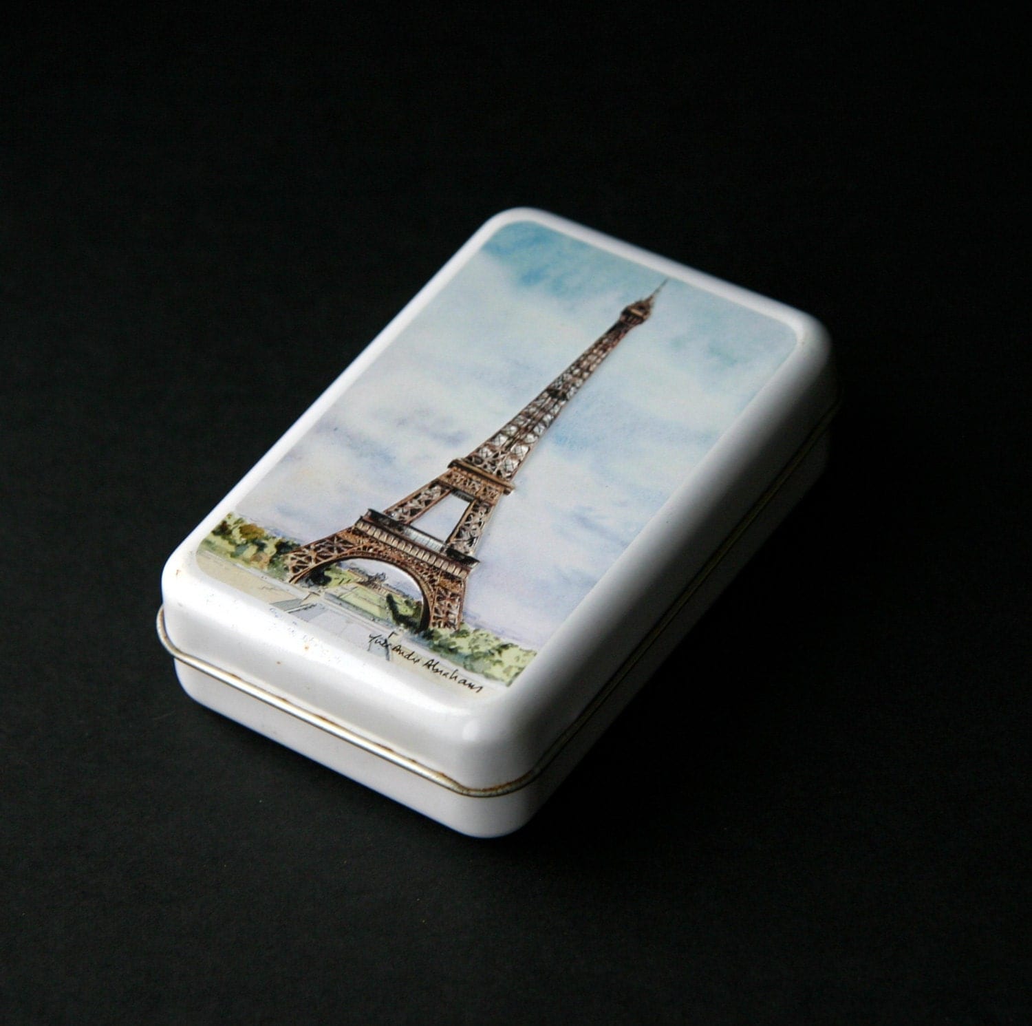 Vintage French Paris Tin Metal Box Case Cigarette Holder Candy White ...
