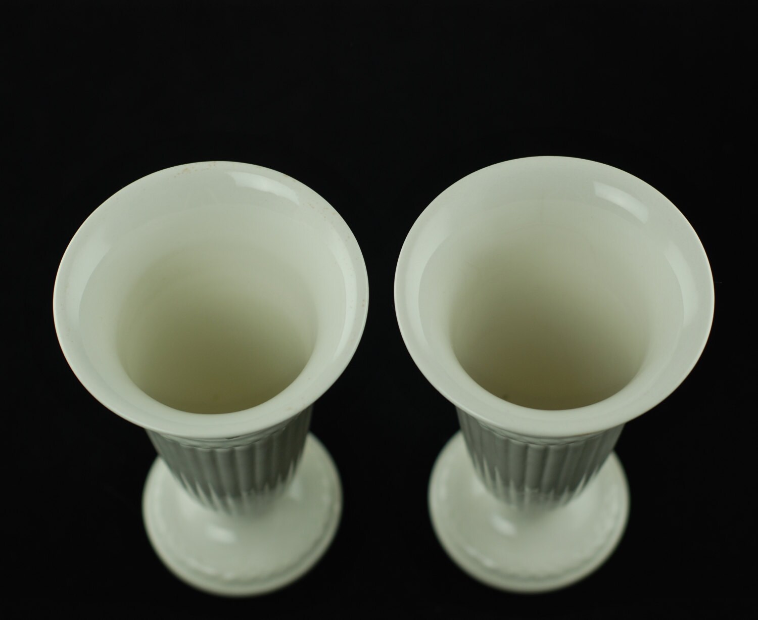 Vintage Wedgwood Embossed Green on White Queensware Vases