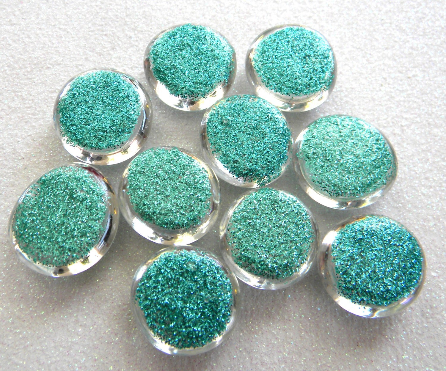10 Glass GLITTER Gems SEAFOAM GREEN Color Medium Size