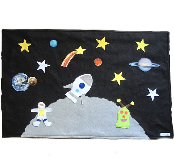 Items similar to Felt Space Play mat game, Roll Up Playmat Astronaut on ...
