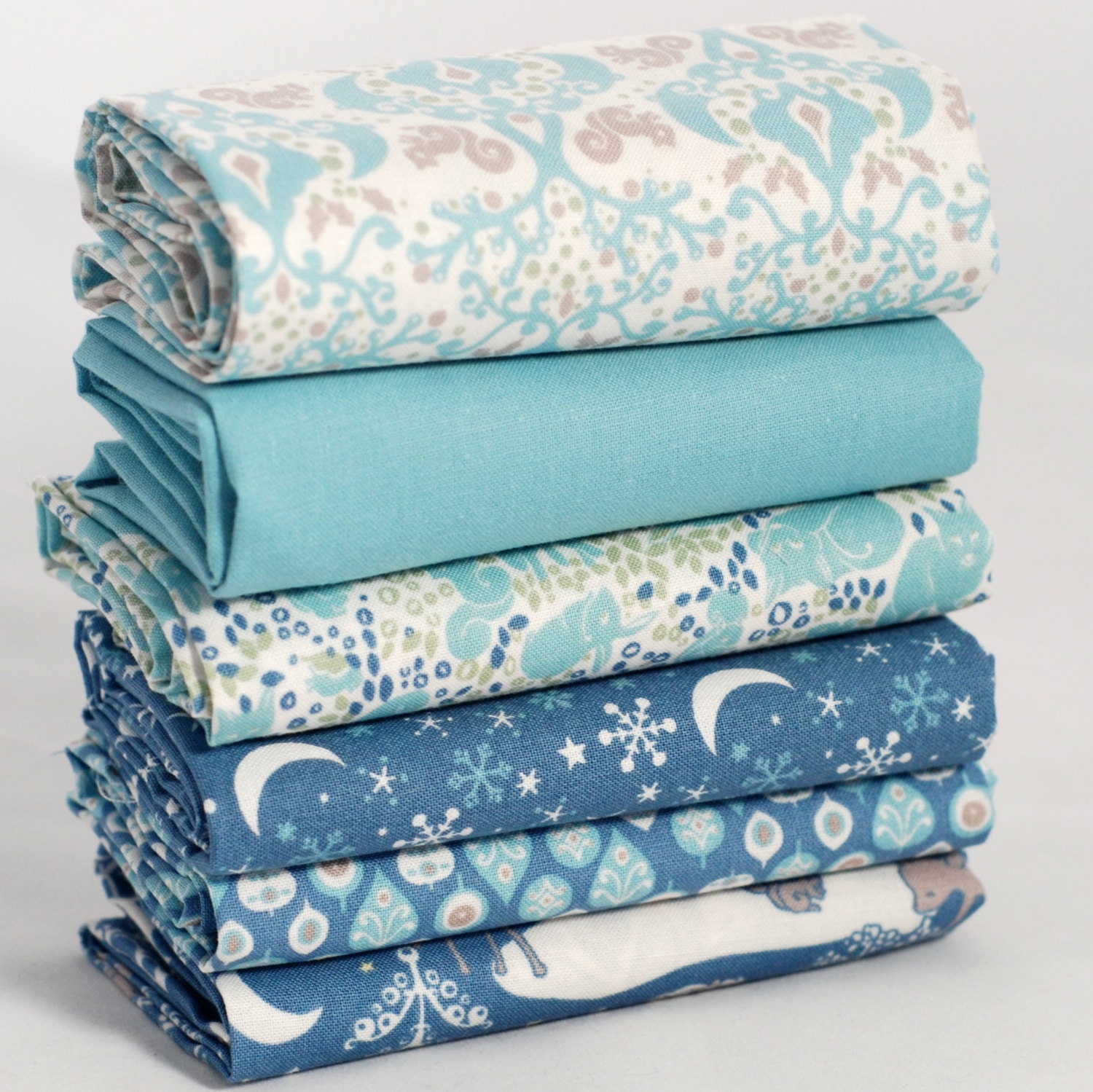 Fat Quarter Fabric Bundle 100 Cotton Duckegg And Midnight