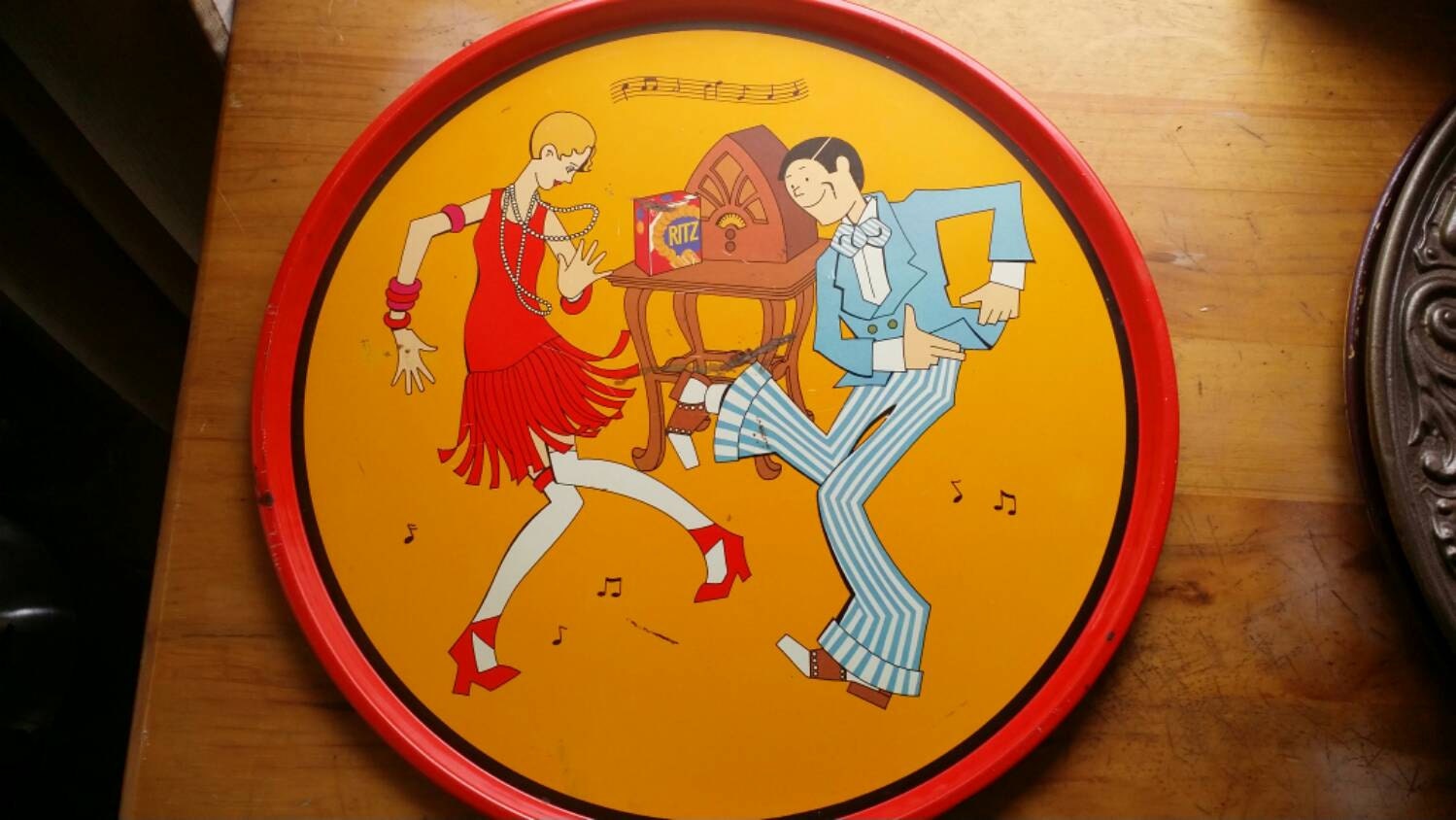 Ritz Cracker Tray // Tin Litho Round Serving Platter // Bright Orange ...