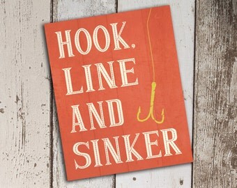 Hook line sinker art | Etsy