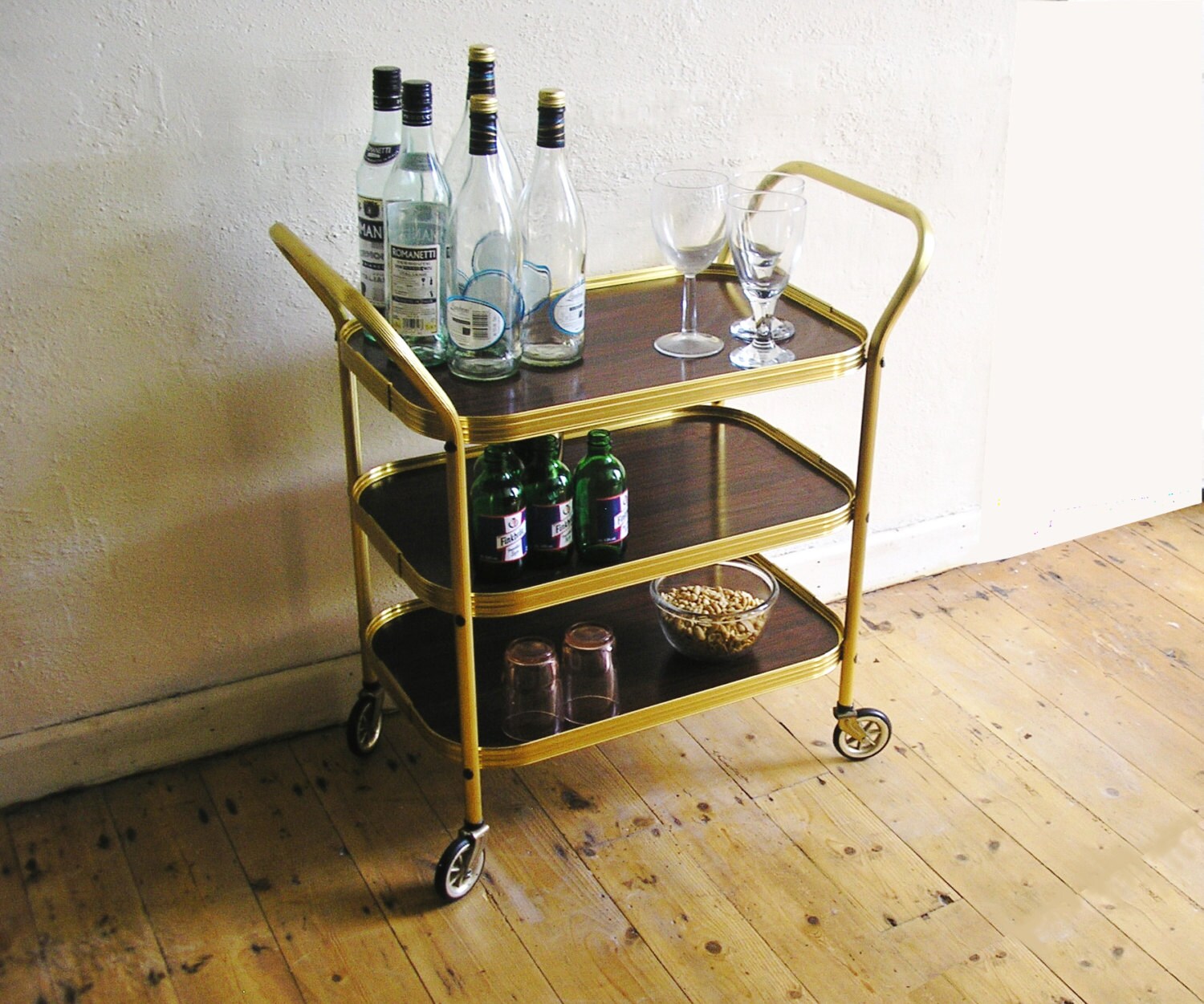 Tea trolley bar cart Anodised aluminium Vintage Drinks Hostess Trolley ...