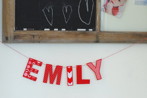 Bright red fabric name bunting red name banner by CheekyStitches