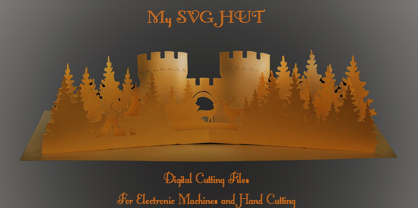 3D SVG PDF Pop up card Castle Deer Scene DIGITAL by MySVGHUT