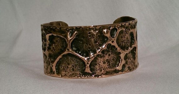 Unisex Hammered Copper Air Chasing Wide Bracelet Cuff Air