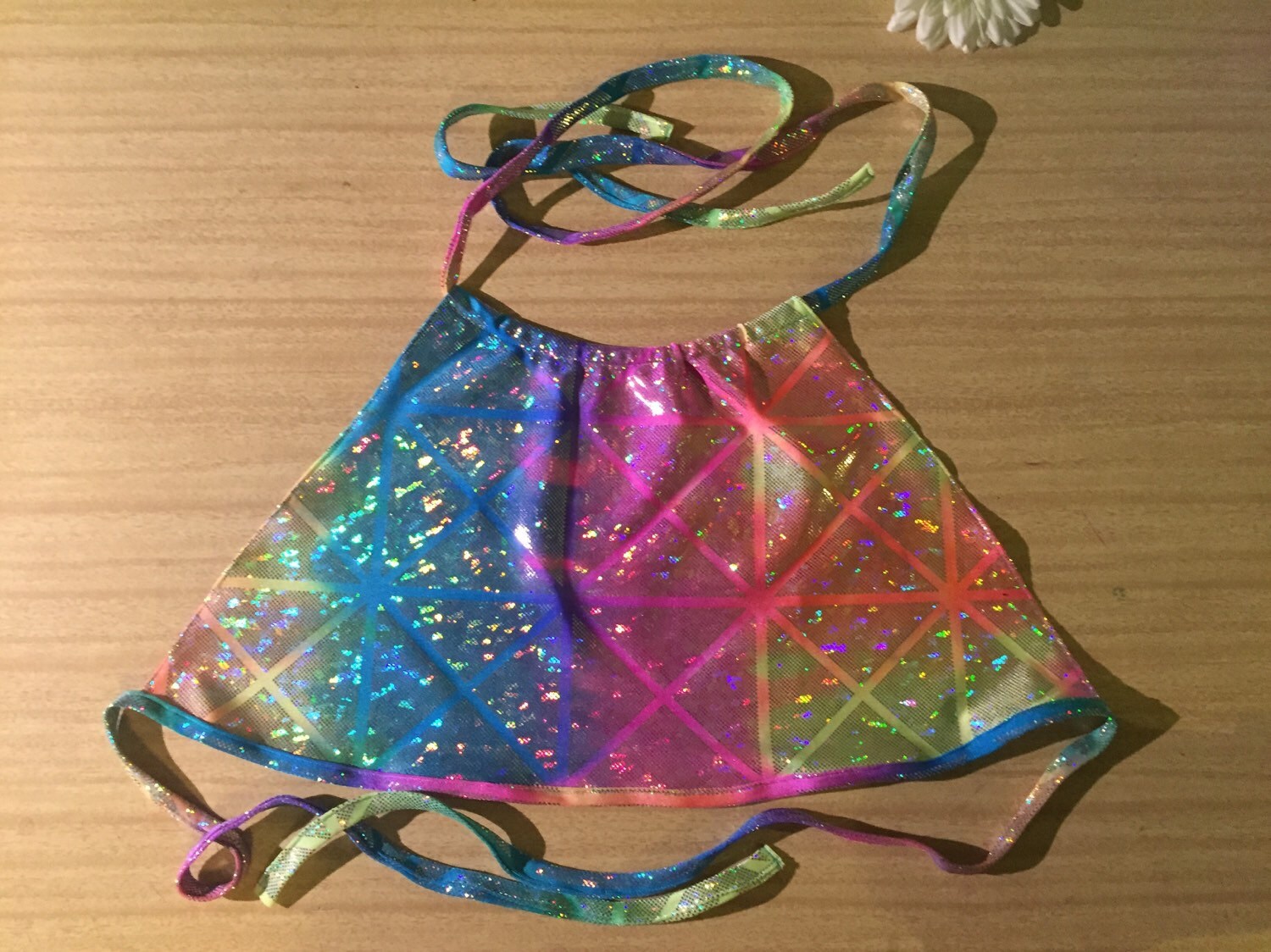 Rainbow Tie Dye Hologram Halter Top Handmade Festival Attire