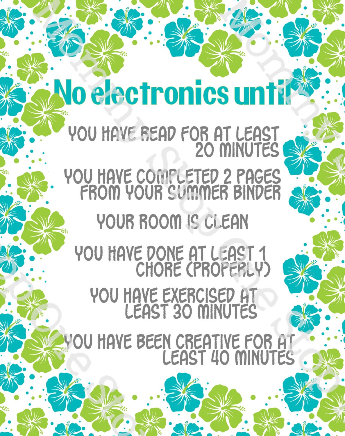 Summer Electronics / Screen-time Rules Printable