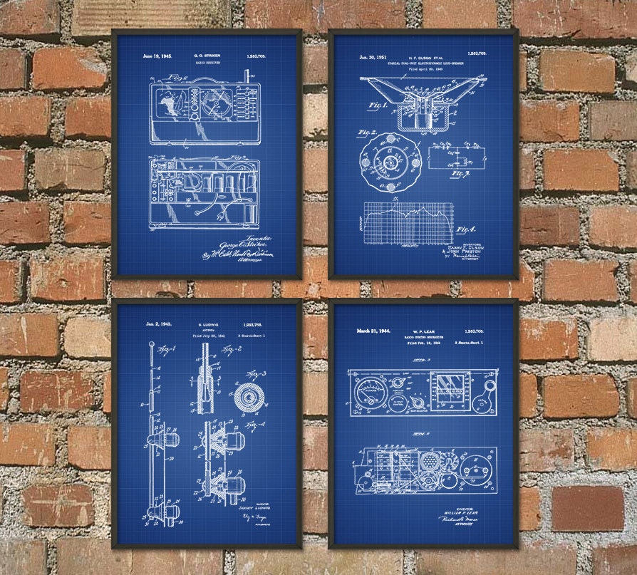 Radio Patent Prints set of 4 Engineering Patent Lear Radio