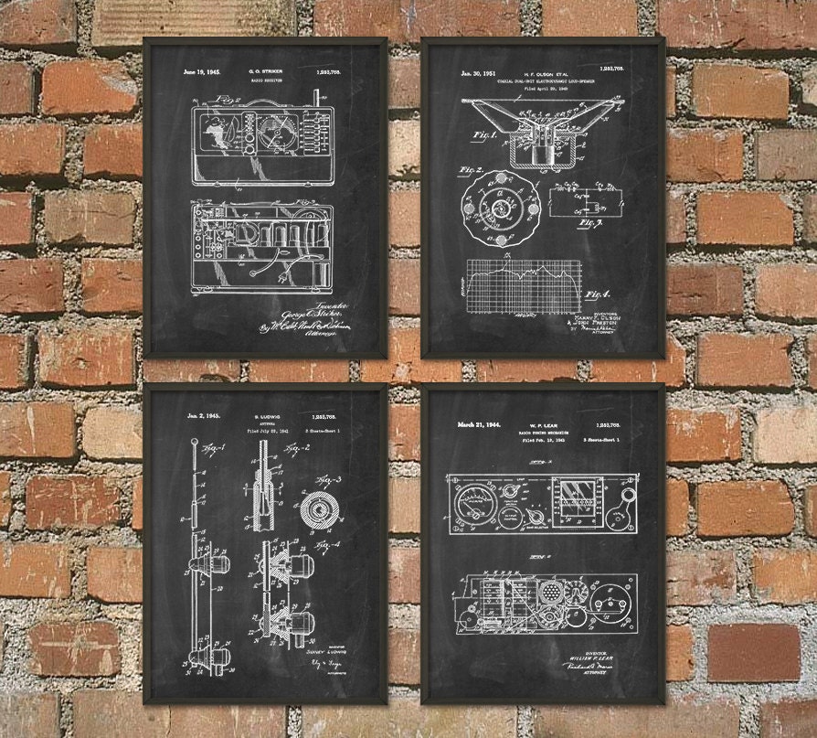 Radio Patent Prints set of 4 Engineering Patent Lear Radio