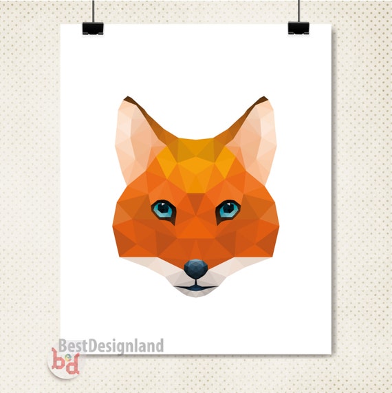 Items similar to Polygon fox art wall printable,triangle fox art wall ...