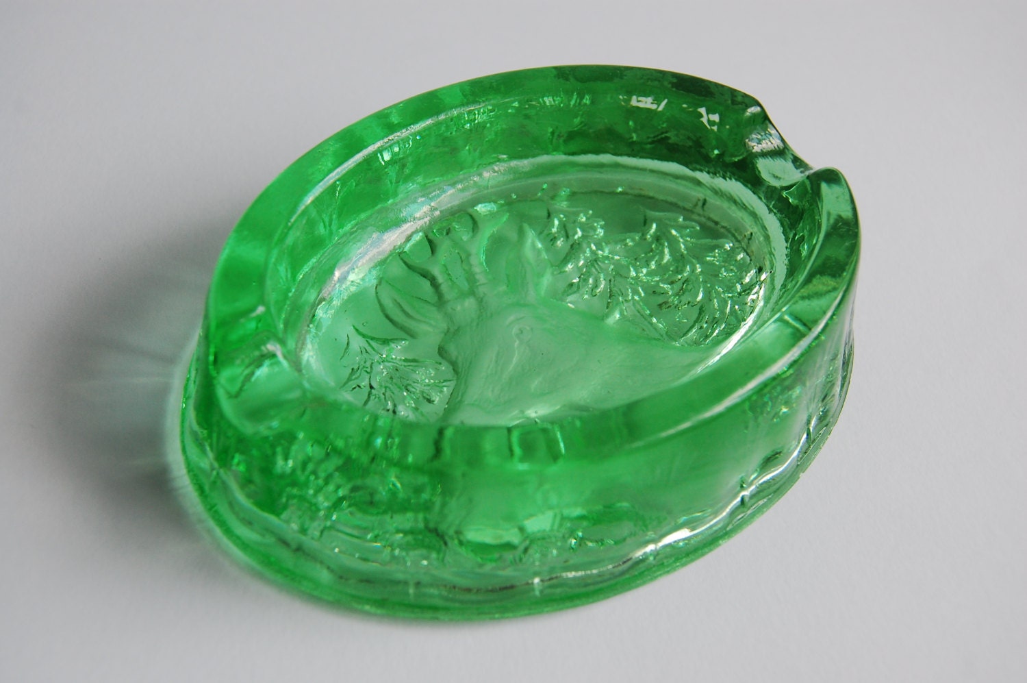 Rare Vintage Ashtray Deer Moose / Green Glass Ashtray / 50s Ashtray ...