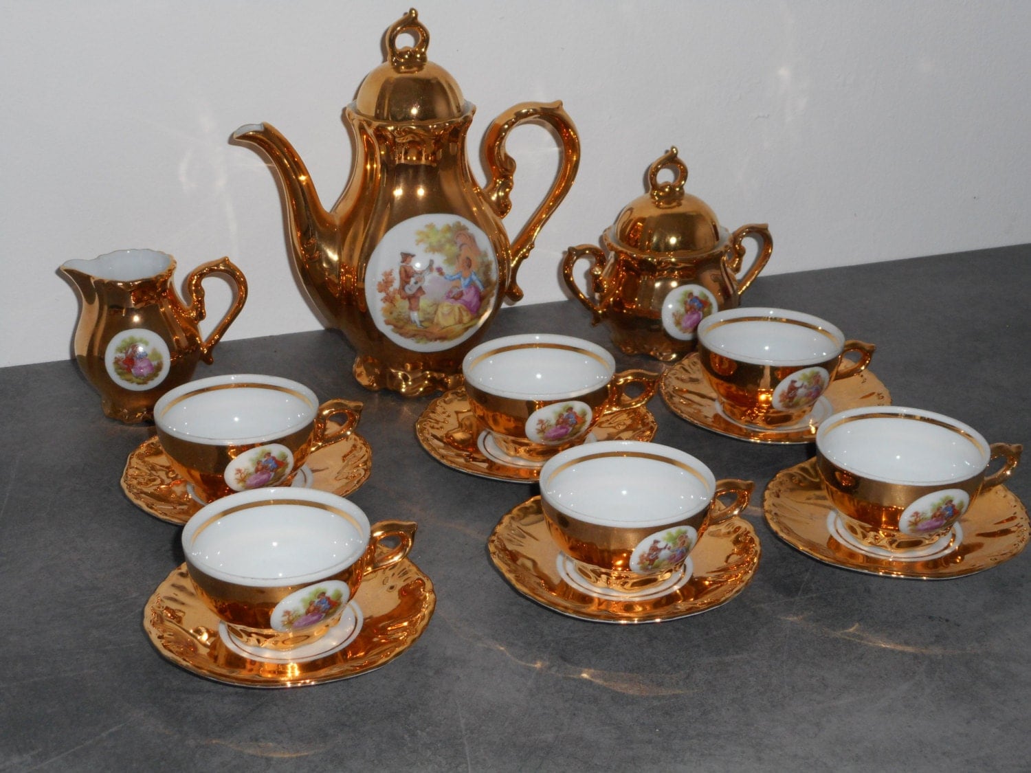 vintage Bavaria west German 9 piece gold painted tea set / coffee set ...