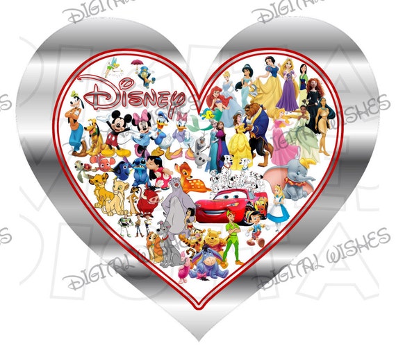 DIY Printable Disney Characters Heart Digital Iron on transfer
