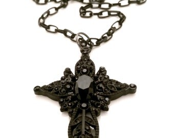Unique black cross necklace related items | Etsy
