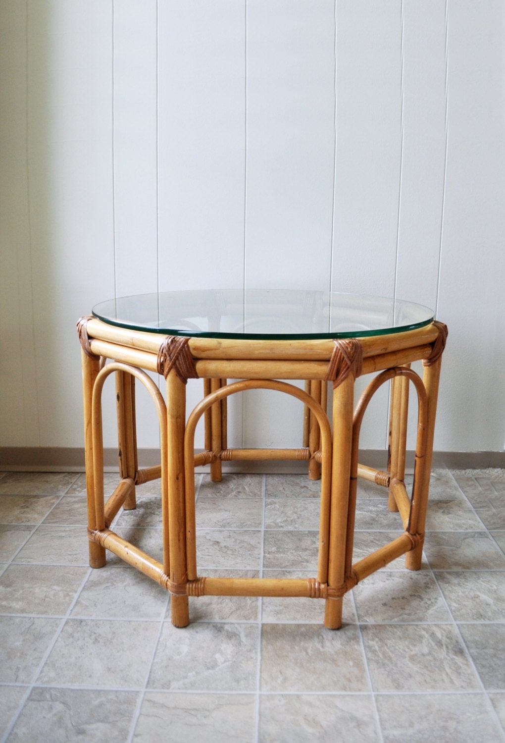 Round Rattan Side Table with Glass Top – Haute Juice