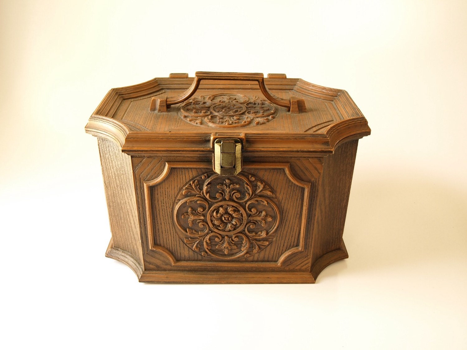 Vintage 70s large max Klein faux wood plastic sewing box case tote ...