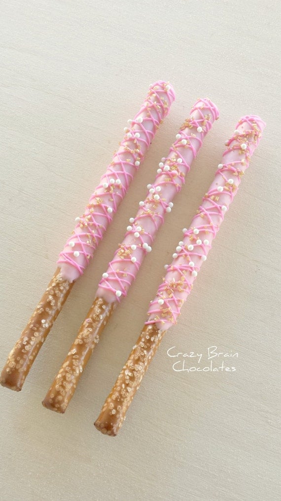 Pink Princess Chocolate Dipped Pretzel Sticks 12