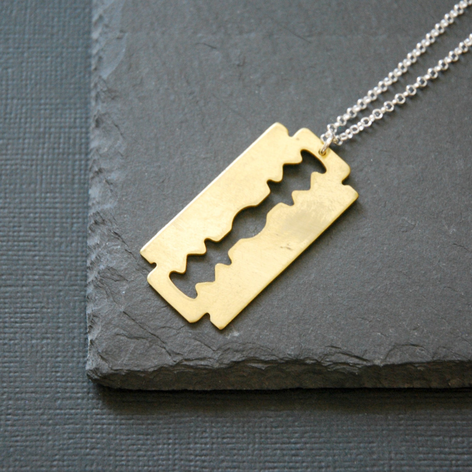 Razor Blade Necklace Razor Pendant Straight Blade Brass